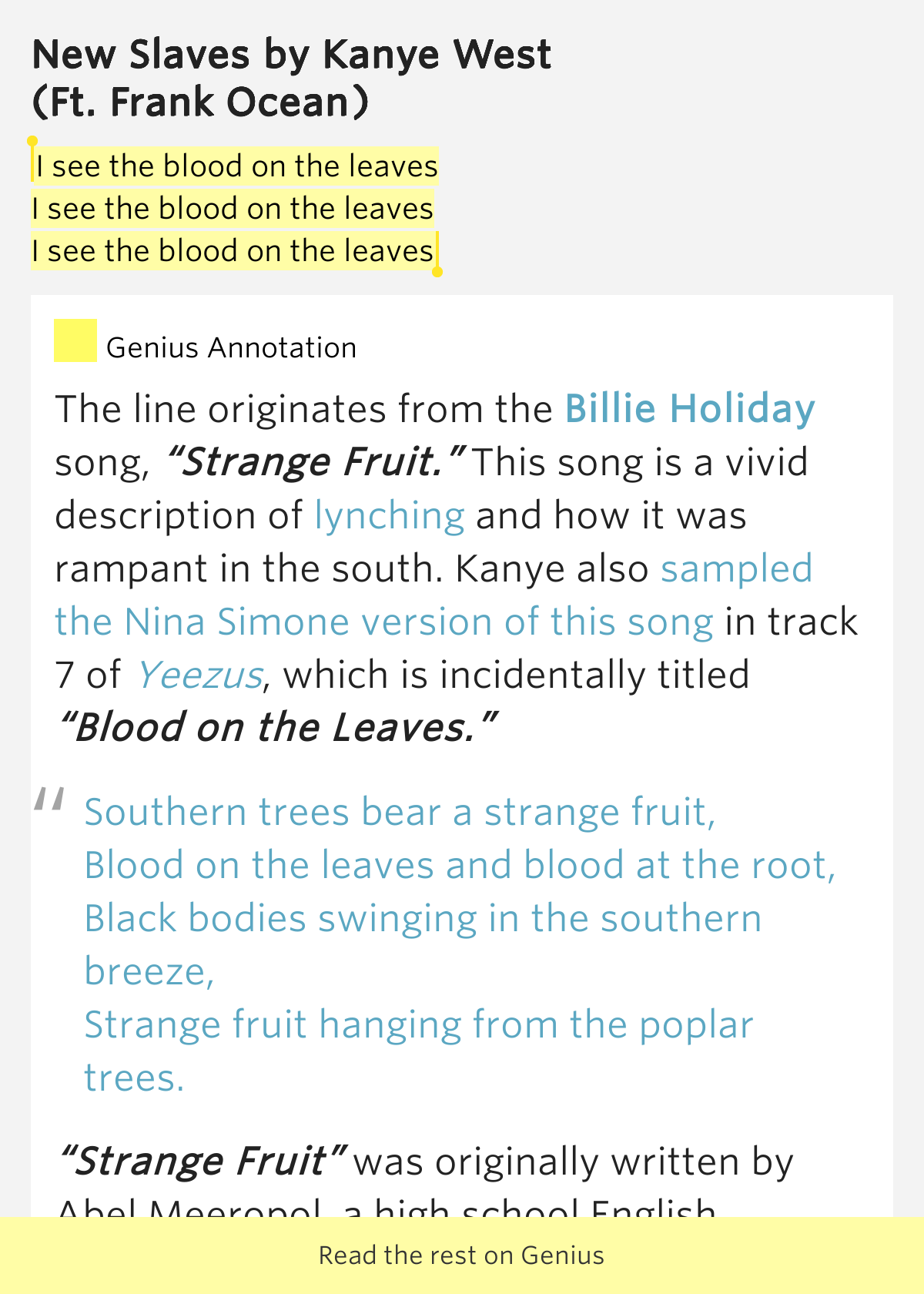 I See The Blood On The Leaves I See The Blood On New Slaves I See The Blood On The Leaves I See The Blood On New Slaves