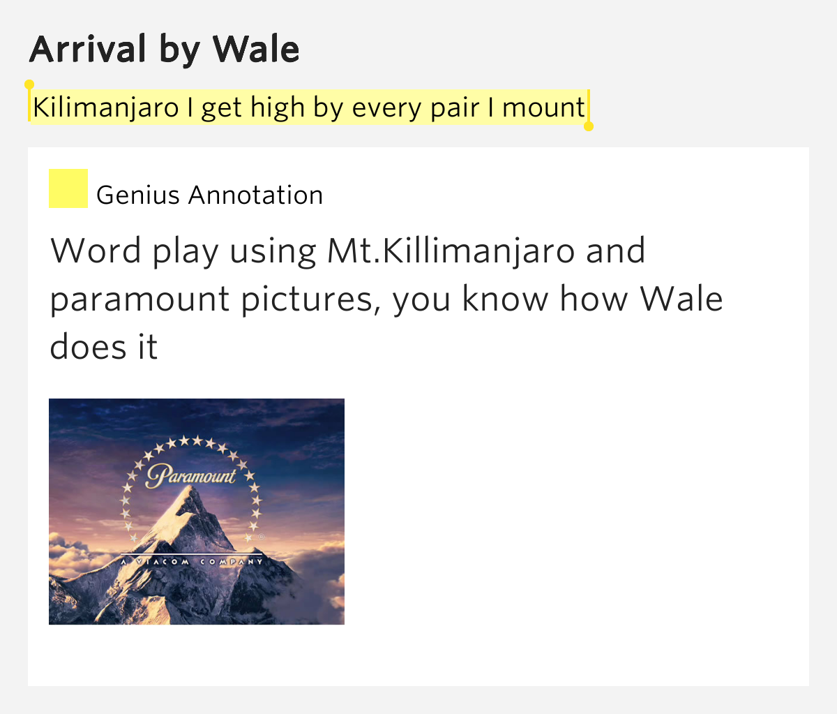 Kilimanjaro I Get High By Every Pair I Mount Arrival Lyrics Meaning