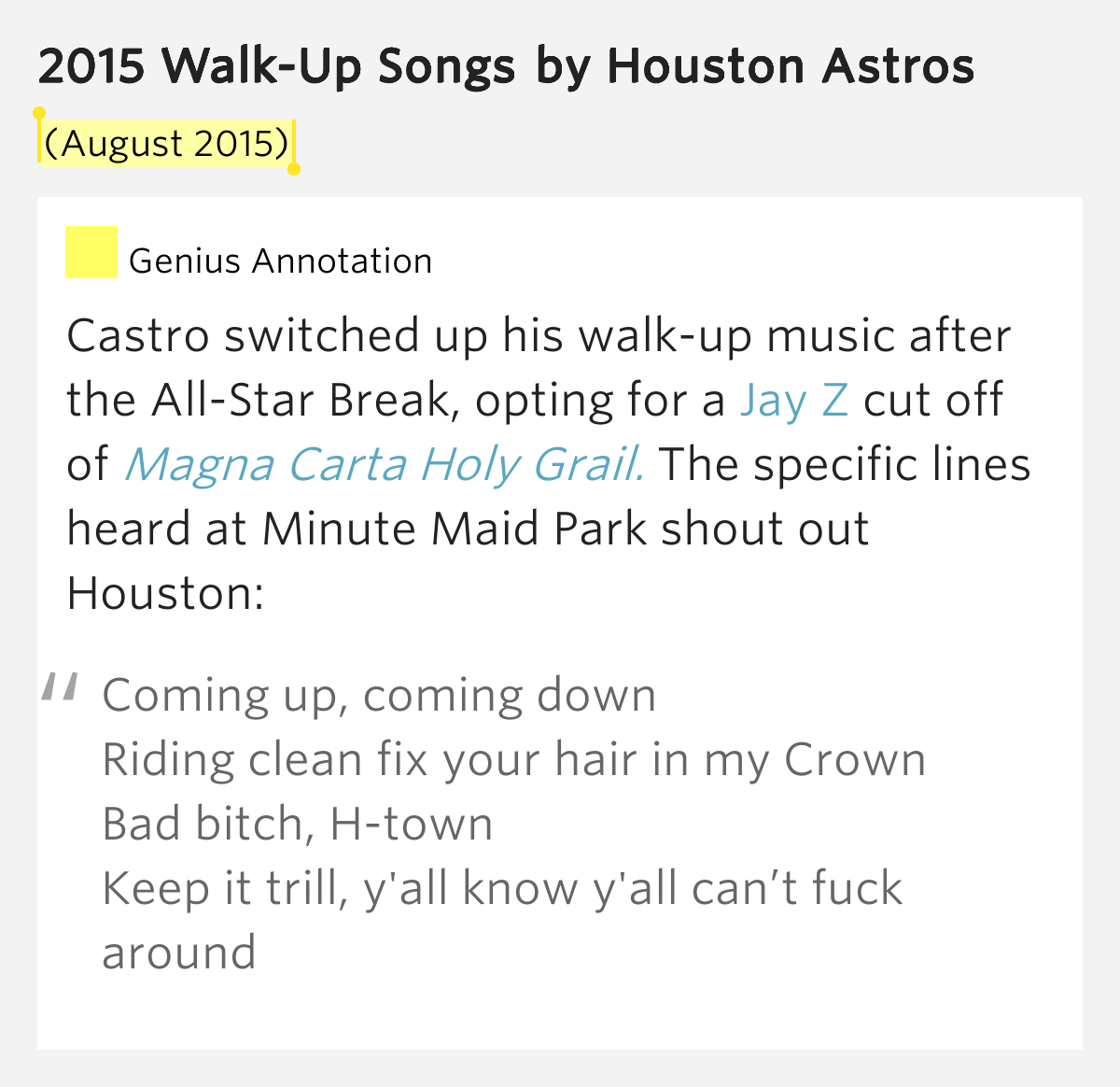 August 2015 2015 Walk Up Songs Meaning August 2015 2015 Walk Up Songs Meaning