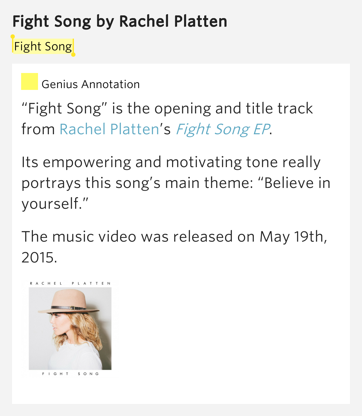 Rachel Platten Fight Song Lyrics Genius Lyrics