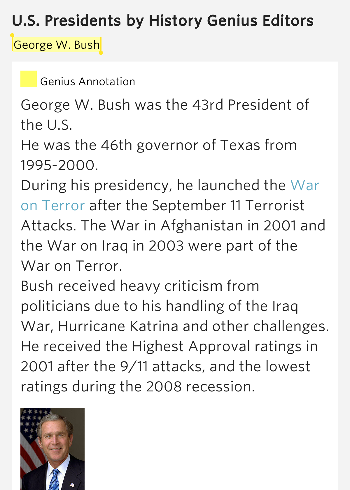 George W Bush U S Presidents Meaning