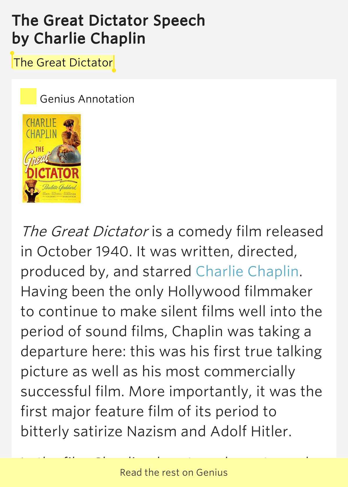 The Great Dictator The Great Dictator Speech By Charlie Chaplin