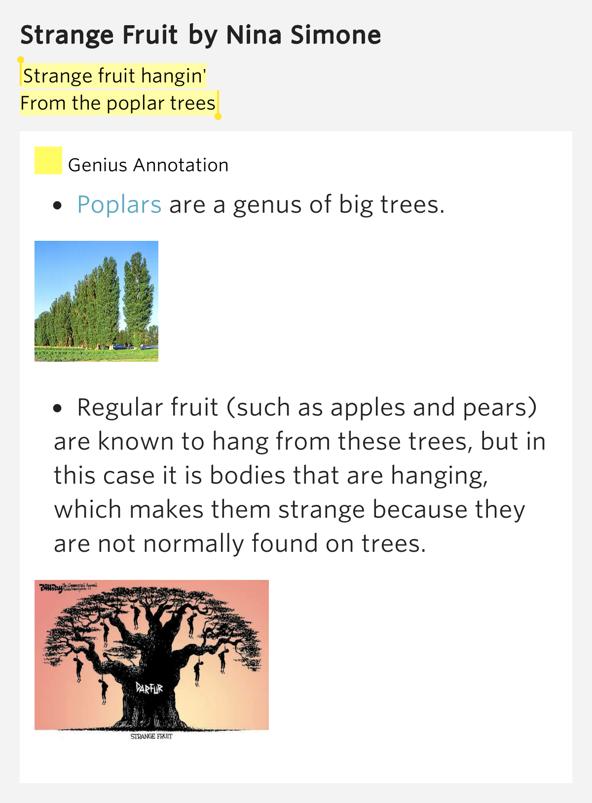 Strange Fruit Hangin From The Poplar Trees Strange Fruit Lyrics