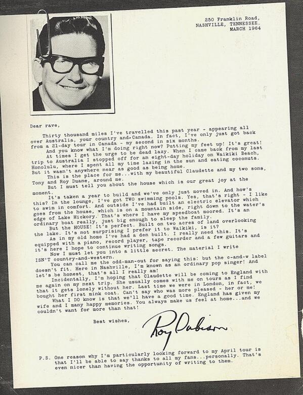 Roy Orbison – Letter to Rave magazine, March 1964 Lyrics | Genius Lyrics