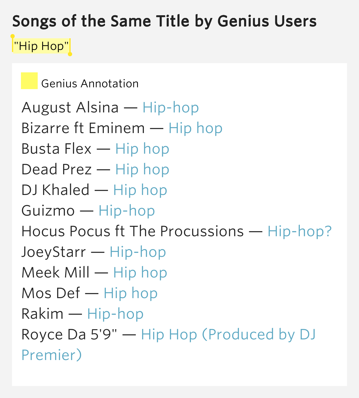 "Hip Hop" – Songs of the Same Title by Genius Users