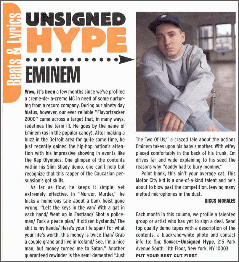 The Source (Magazine) – Unsigned Hype: Eminem | Genius