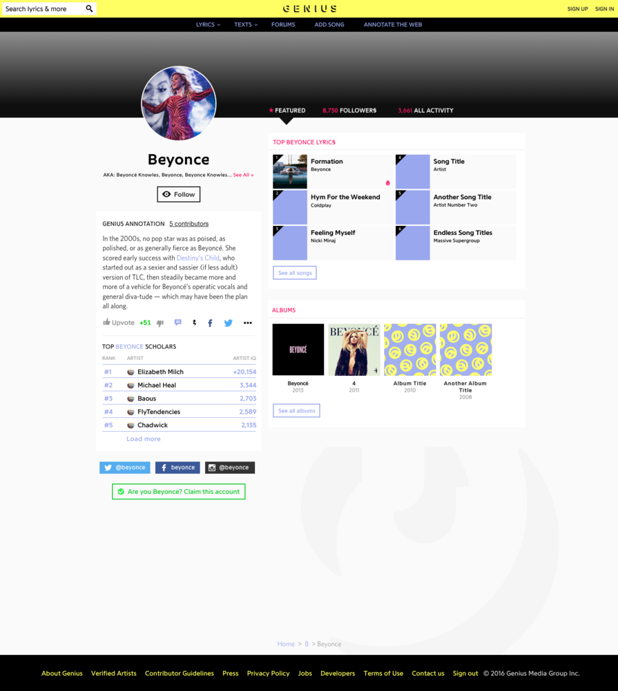 Design Preview: Profile Pages & Artist Pages!! | Genius