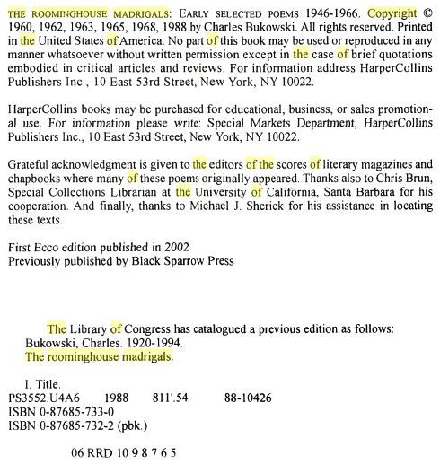 Charles Bukowski – The Roominghouse Madrigals: Early Selected Poems ...