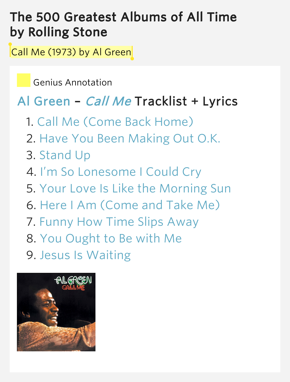 Call Me (1973) by Al Green – The 500 Greatest Albums of All Time Lyrics ...