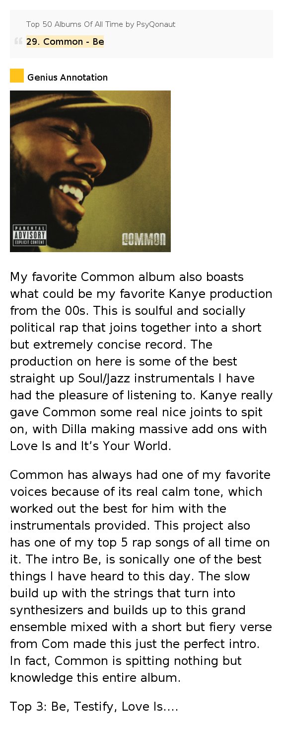 29. Common - Be – Top 50 Favorite Albums Of All Time by PsyQonaut