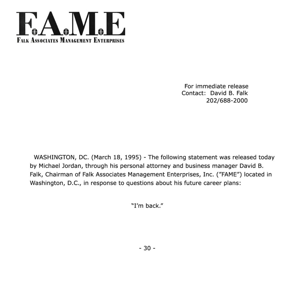 Michael Jordan 1995 Press Release Genius